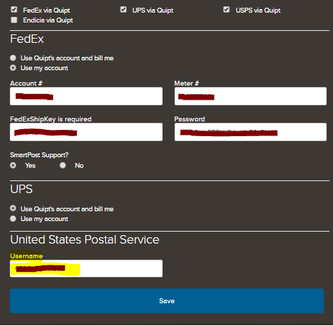 United States Postal Service (USPS) Account Set-Up and/or Sync – Quipt
